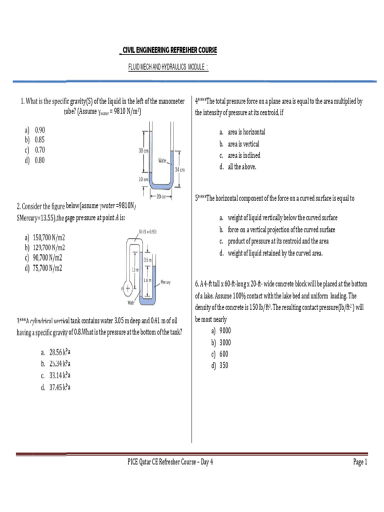 Day 4 Module - Hydraulics | PDF | Pressure | Buoyancy