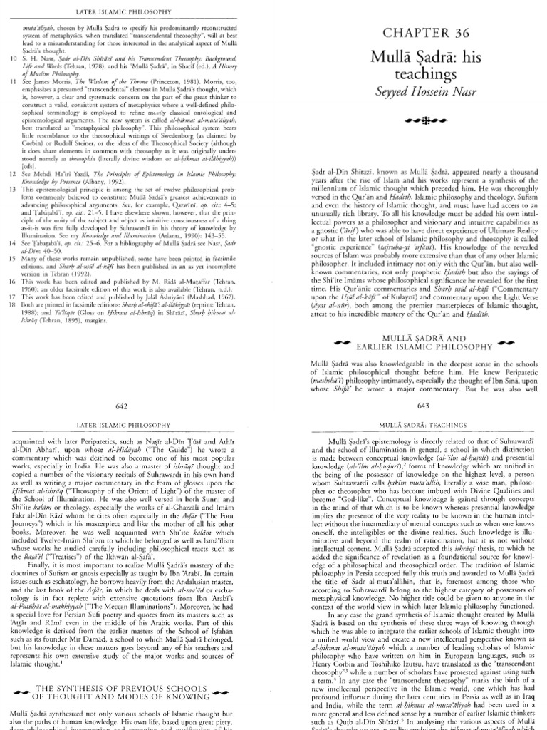 Mulla Sadra His Teachings Seyyed Hossein Nasr | PDF | Islamic ...