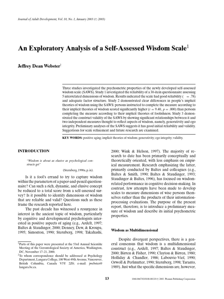 Webster Self Assessed Wisdom Scale | PDF | Wisdom | Validity (Statistics)