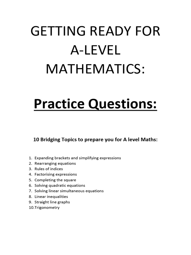 A-Level Maths Prep Guide | PDF | Triangle | Equations