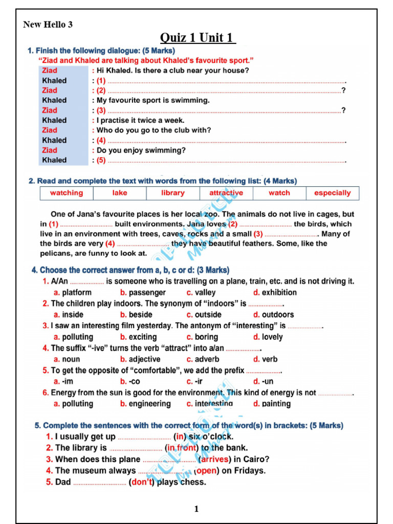 Prep 3 Unit 1 Quiz | PDF Prep 3 Unit 1 Quiz | PDF