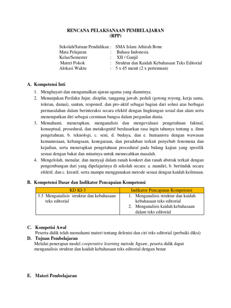 RPP Teks Editorial Analisis Struktur Fixx | PDF