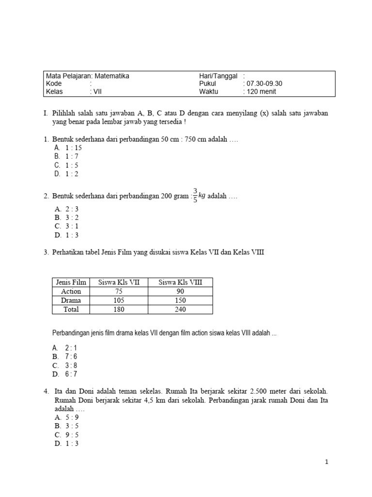Soal PAT 7 MTK | PDF