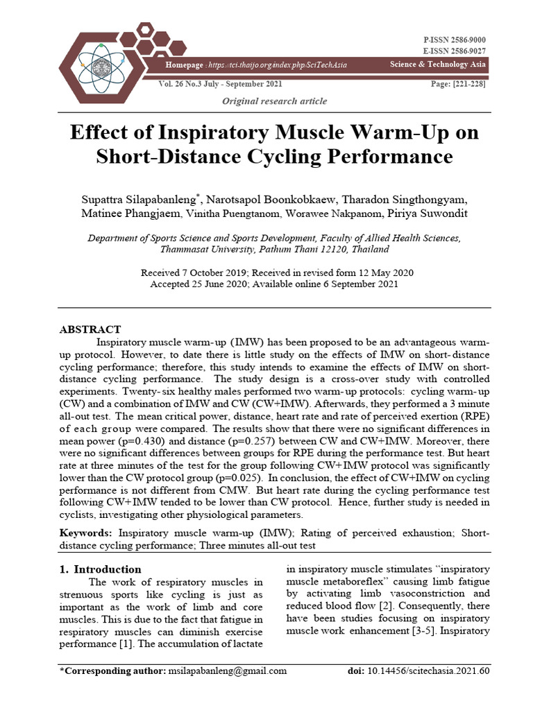 Effect of Inspiratory Muscle Warm-Up On Short-Distance Cycling ...
