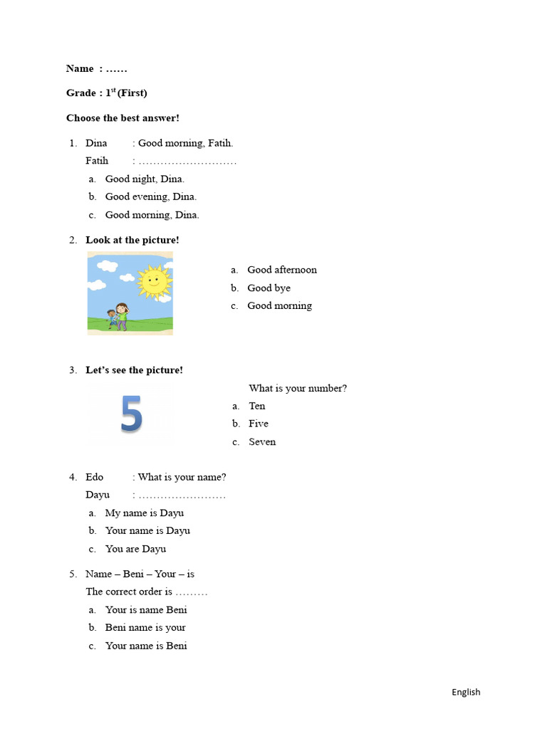 Soal Latihan Bahasa Inggris Kelas 1 Sd Pdf
