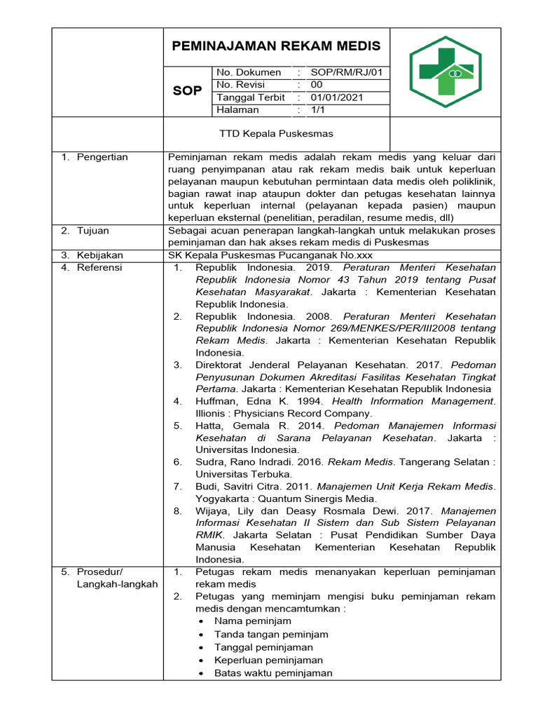 1 SOP - Peminjaman Rekam Medis | PDF