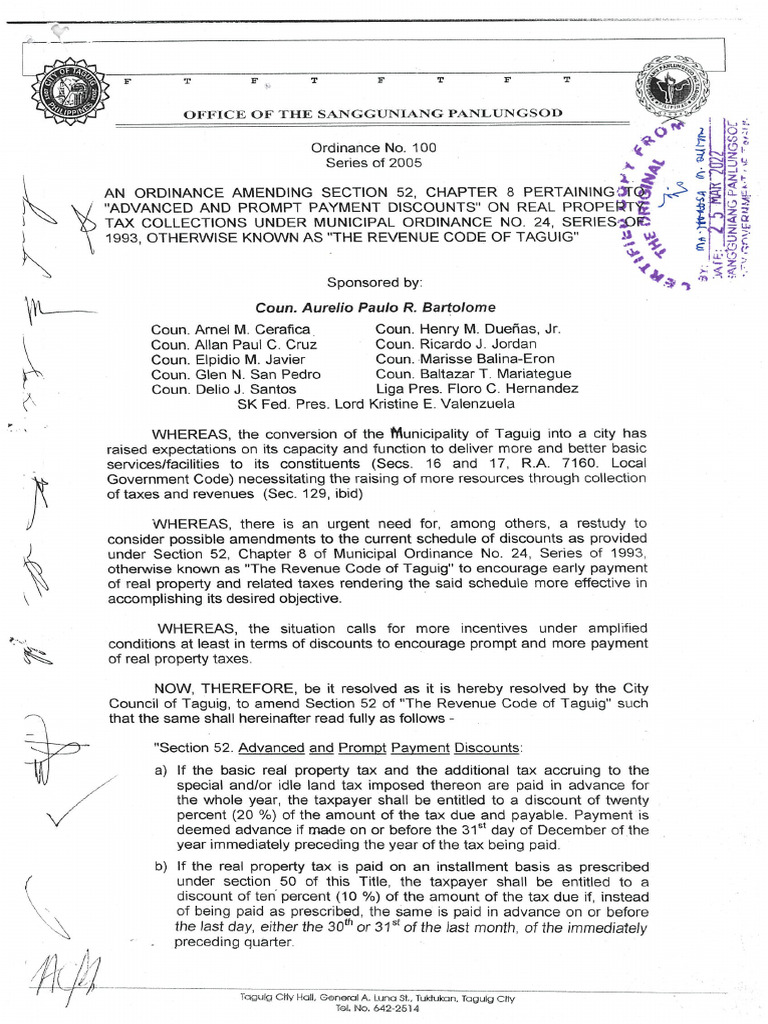 Taguig Ordinance 100-05 | PDF