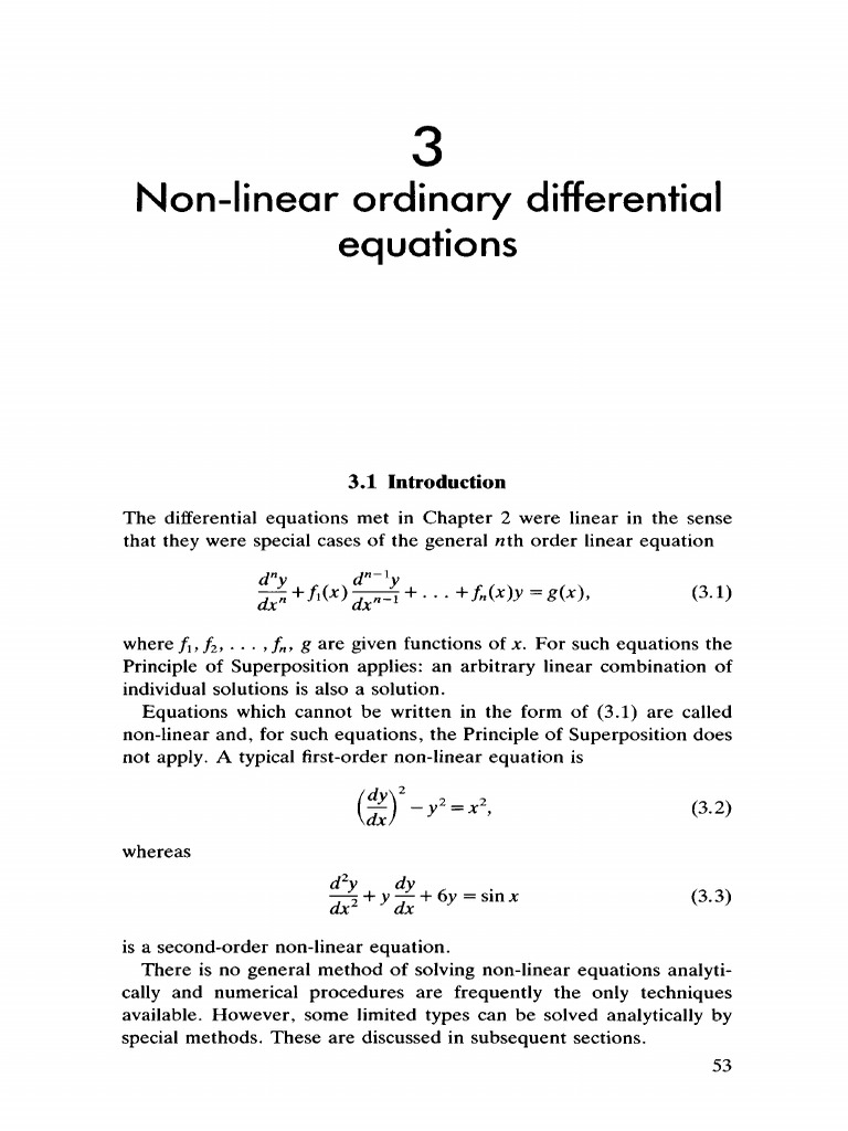 Non-linear Differential Equations | PDF | Nonlinear System | Differential Equations