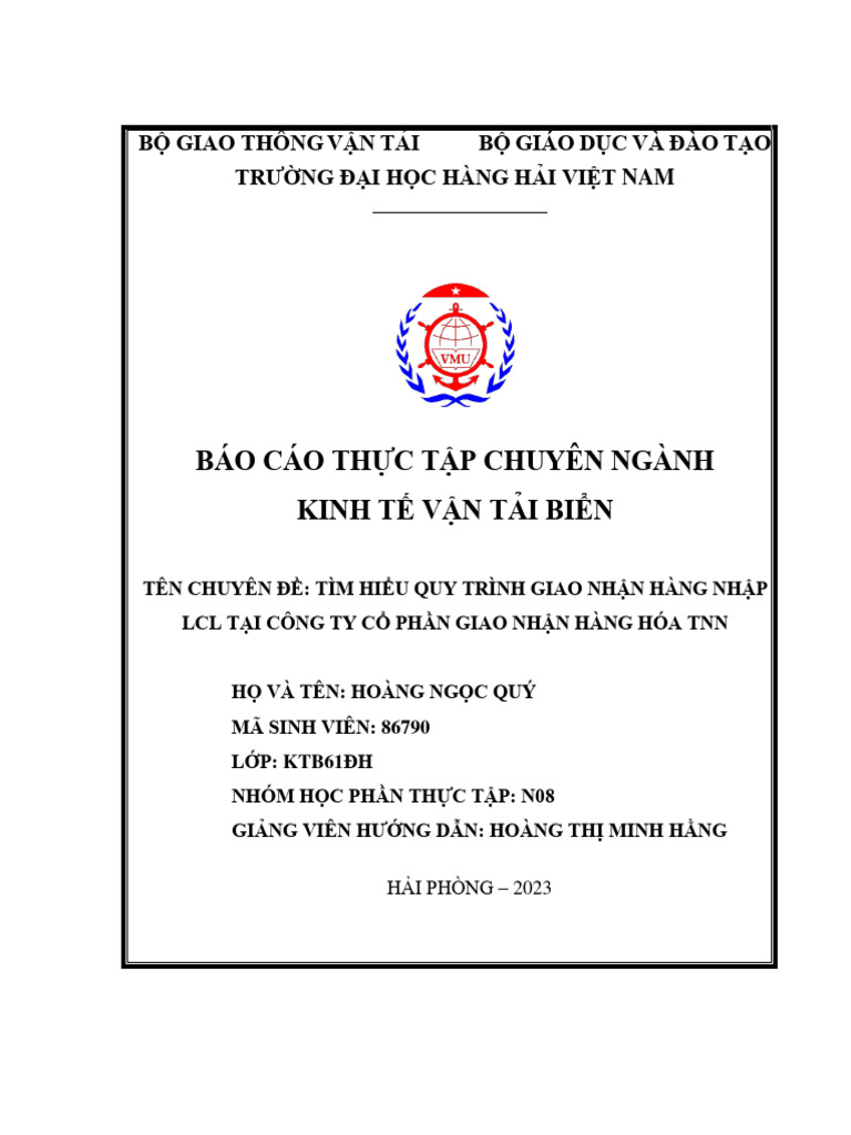 TÌM HIỂU QUY TRÌNH GIAO NHẬN HÀNG NHẬP LCL TẠI CÔNG TY CỔ PHẦN GIAO NHẬN HÀNG HÓA TNN Final | PDF