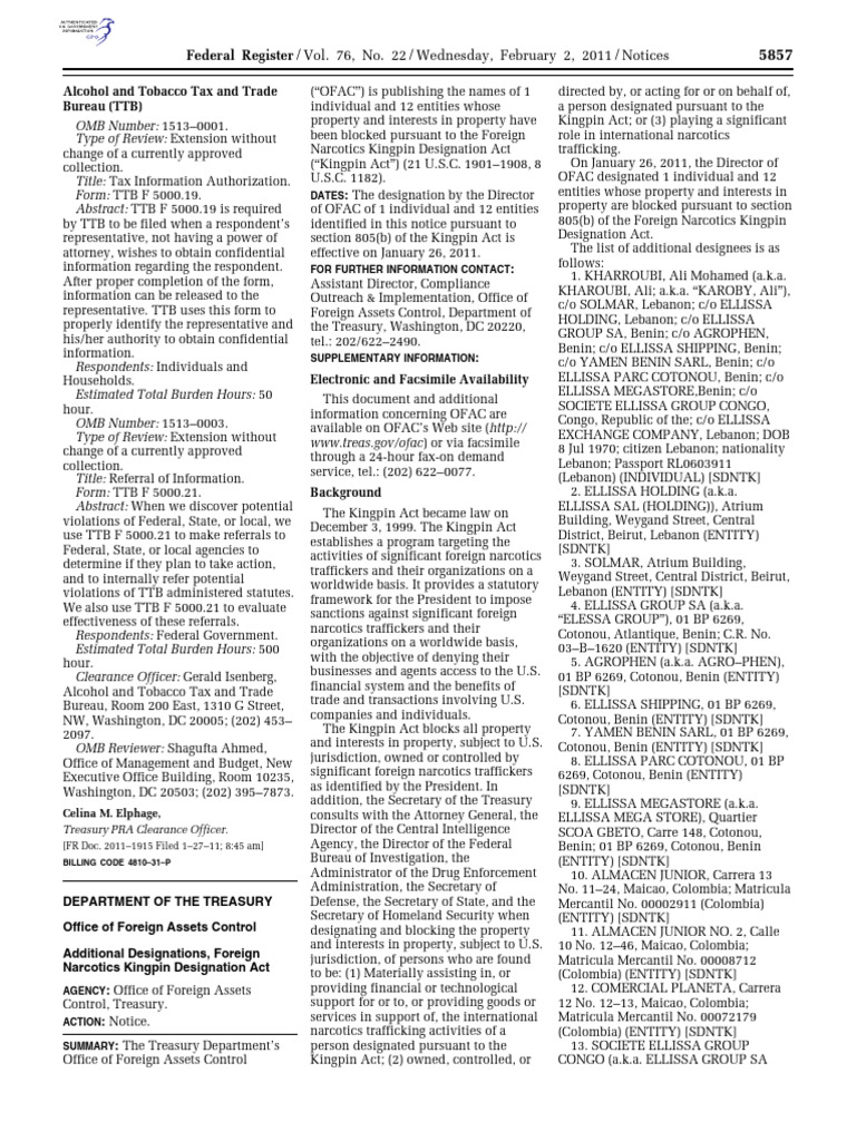 2011-2179 Federal Register KINGPIN | PDF | Office Of Foreign Assets Control | International ...