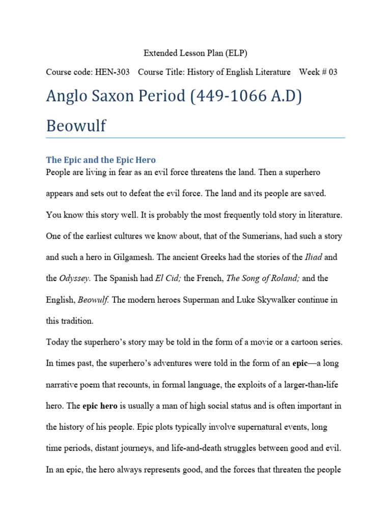 HEN303 WK 03 Lec 05 06 | PDF | Beowulf | Epic Poetry