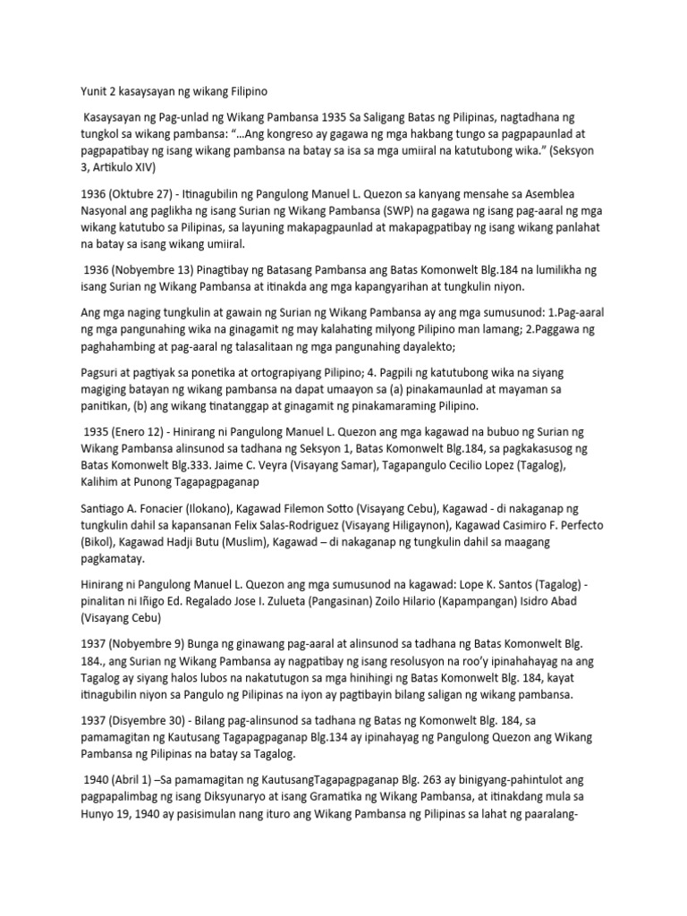 Kasaysayan NG Wikang Filipino | PDF