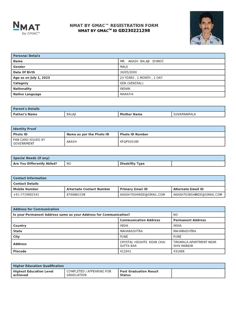 Nmat Form 2023 | PDF