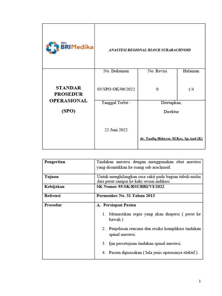Prosedur Anestesi Spinal dan Cefedrine | PDF