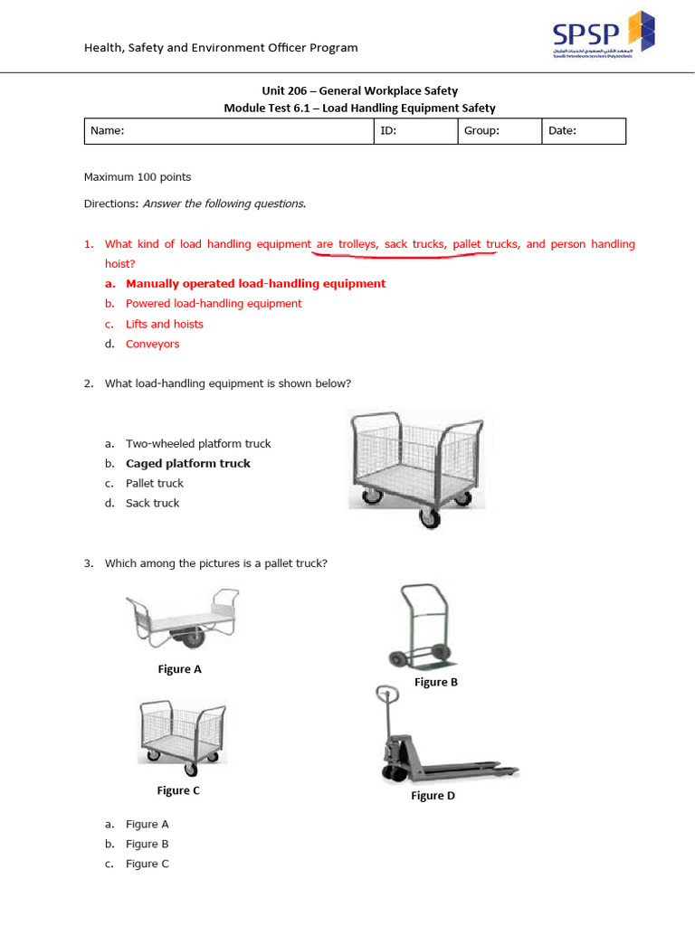 6.1 Load Handling Equipment Safety Answer | PDF | Forklift | Crane ...
