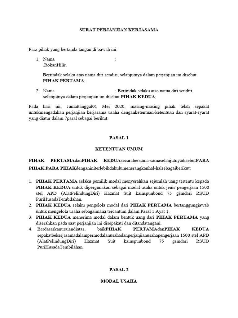 Surat Perjanjian Kerjasama | PDF
