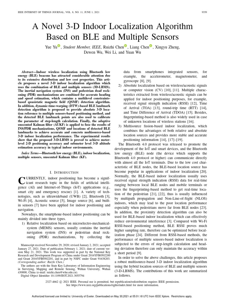 50 A Novel 3 D Indoor Localization Algorithm Based On Ble And Multiple Sensors Download Free 