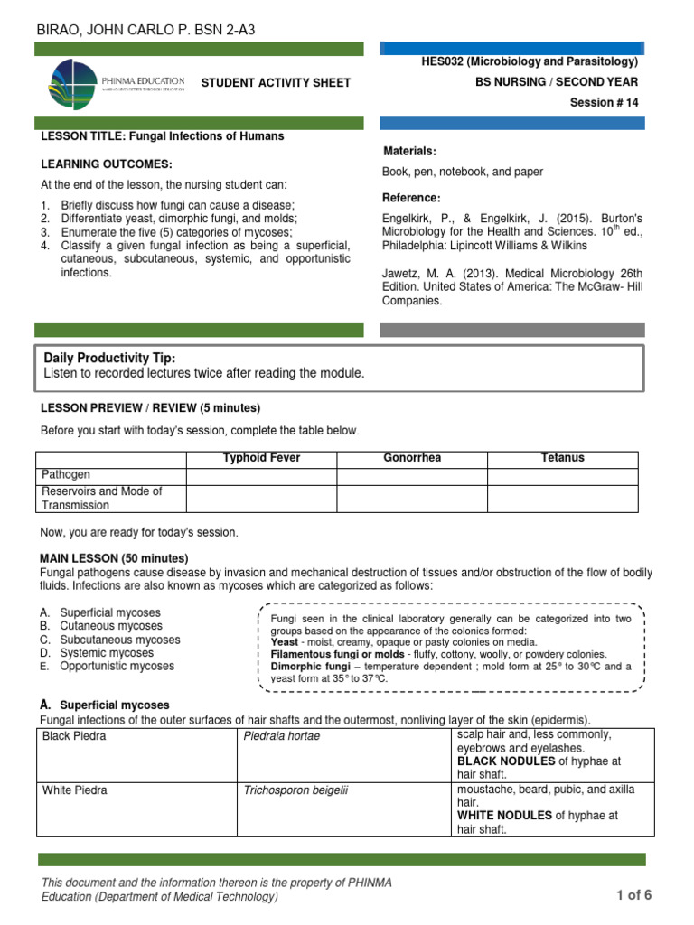 Birao Sas 14 Microbiology and Parasitology | PDF | Candidiasis | Medicine
