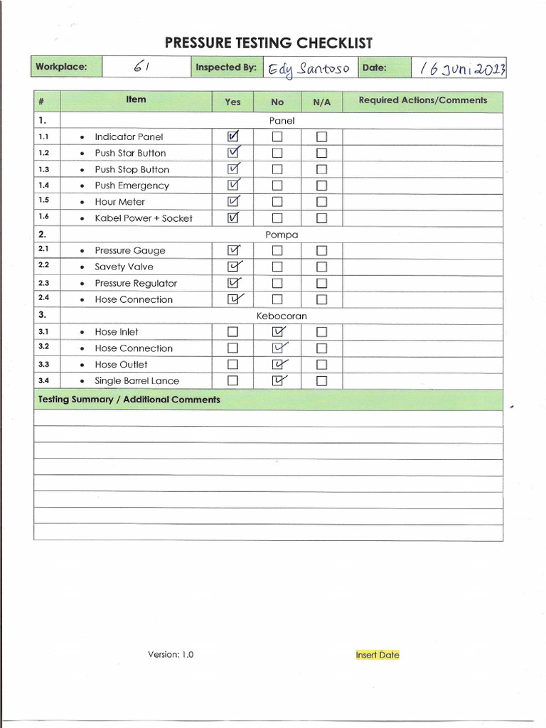 Testing Check List | PDF