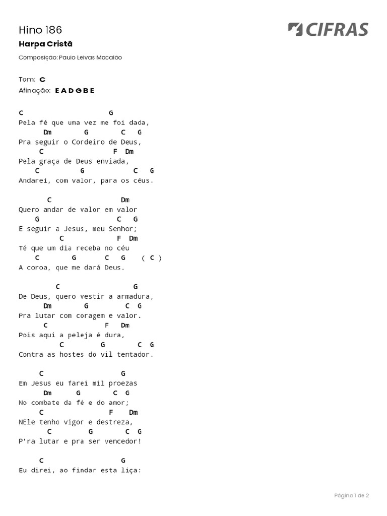 CIFRAS Cifra Harpa-Crista Hino-186 | PDF