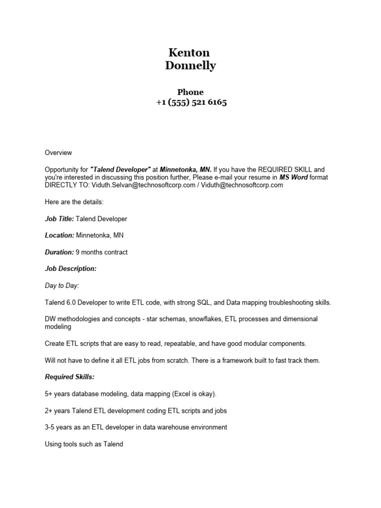 Talend Sample Resume 0 2 Years Experience | PDF