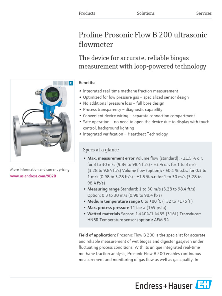 Endress-Hauser Proline Prosonic Flow B 200 9B2B en | PDF | Biogas | Flow Measurement