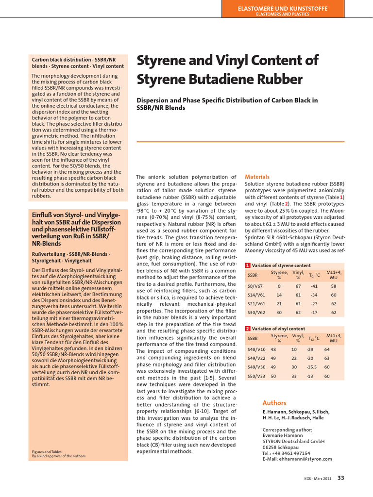 Styrene and Vinyl at SBR | PDF | Physical Sciences | Physical Chemistry