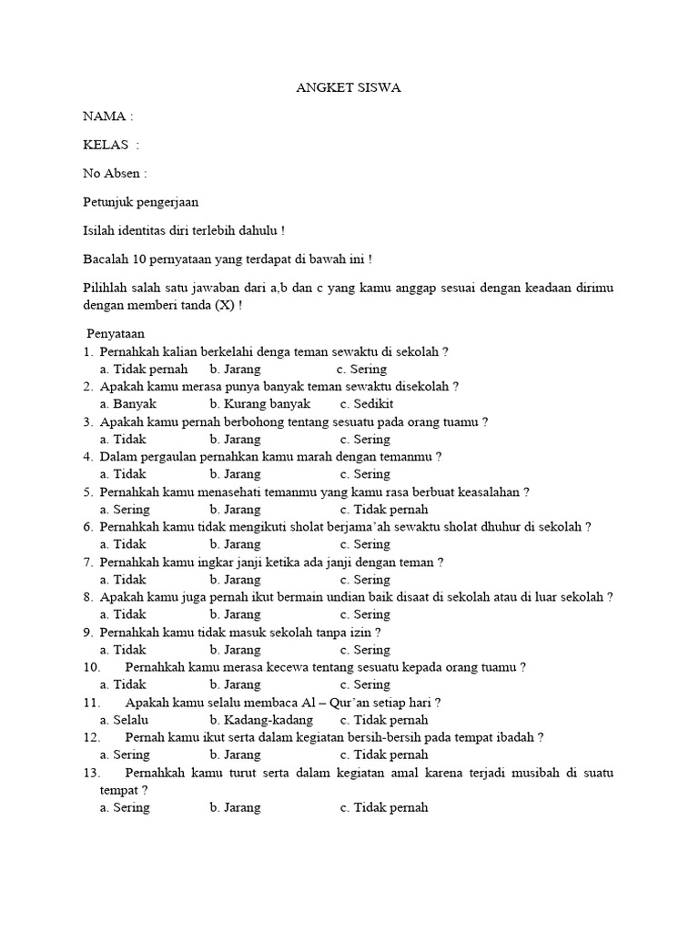 Angket Siswa | PDF