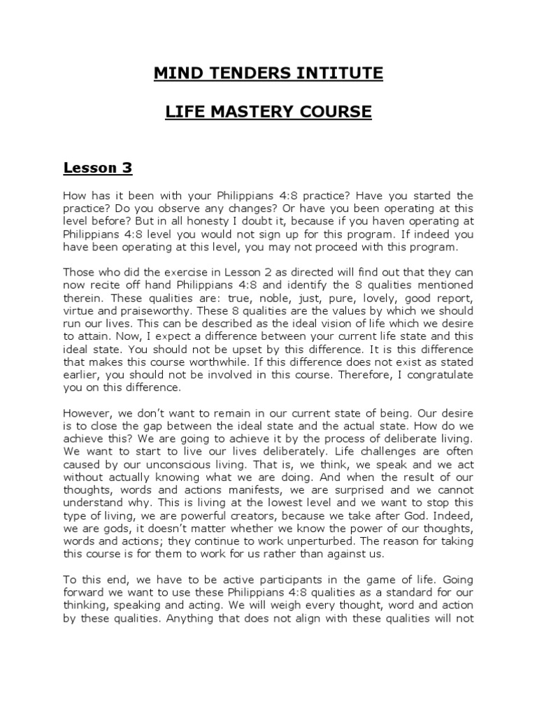 Mind Tenders Intitute Life Mastery Course: Lesson 3 | PDF | Intuition ...