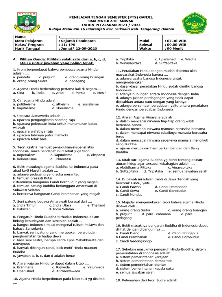 Sejarah Minat Sma Ma Xi PTS I 23-24 | PDF