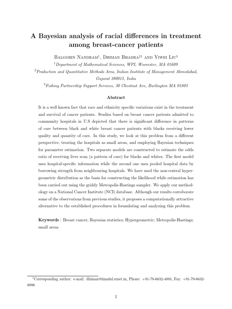 2015 - Bayesian Analysis of Racial Differences in Treatment | PDF ... 2015 - Bayesian Analysis of Racial Differences in Treatment | PDF ...