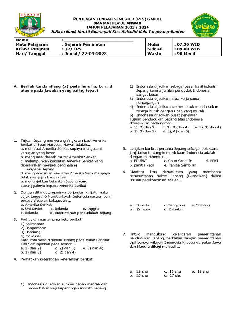 Sejarah Minat Sma Ma Xii PTS I 23-24 | PDF