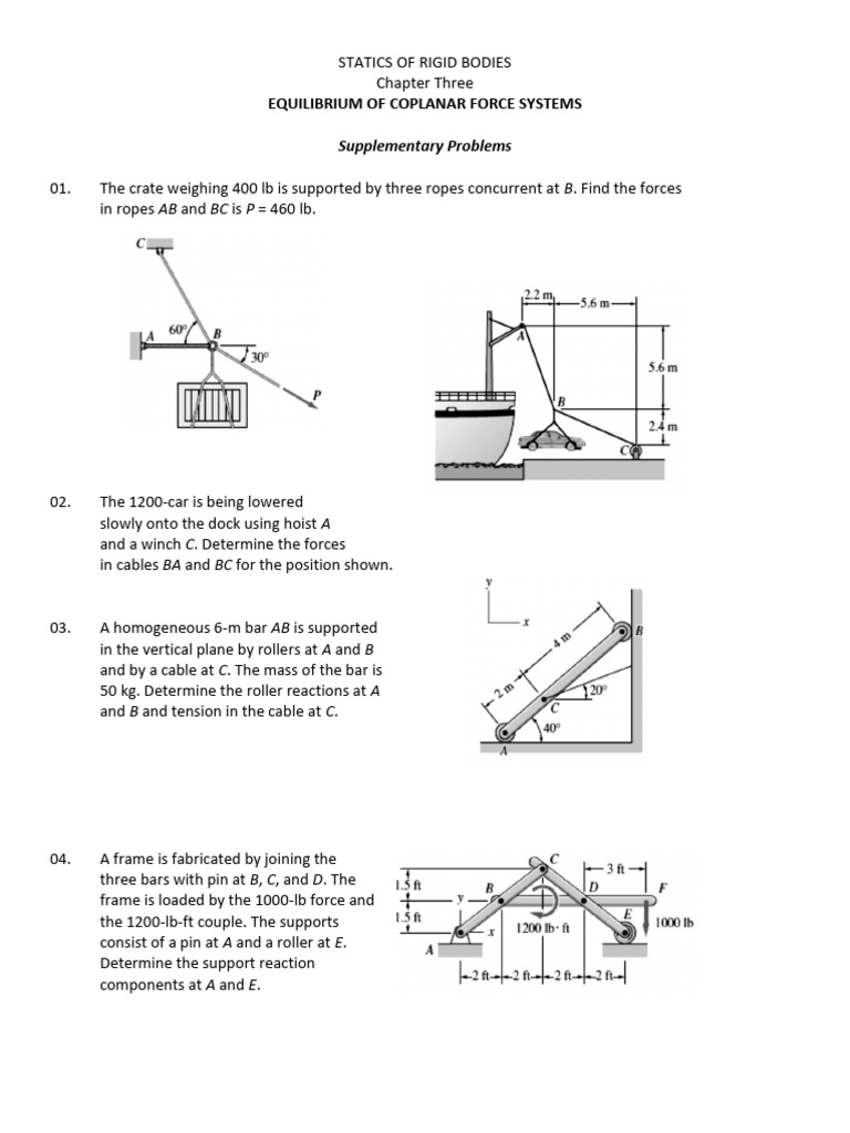 Statics of Rigid Bodies: Equilibrium Problems | PDF | Force | Crane ...