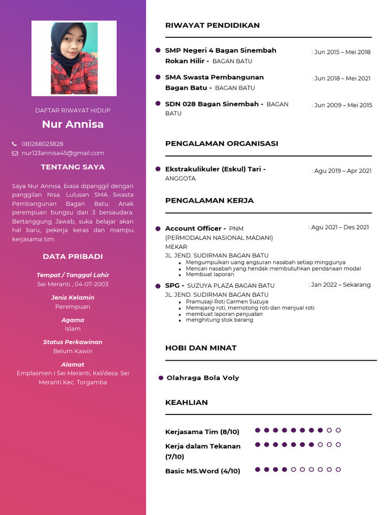 CV Nur Annisa | PDF