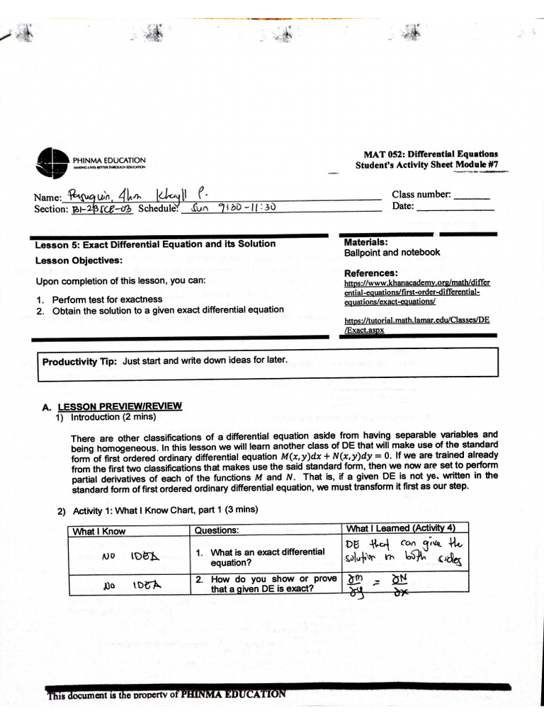 Mat 052 Lesson 7 | PDF