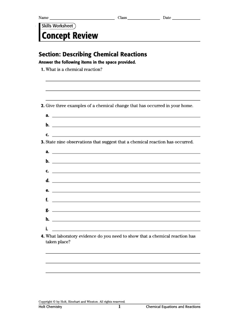 Q1W7 - CW4 - Describing Chemical Reactions | PDF
