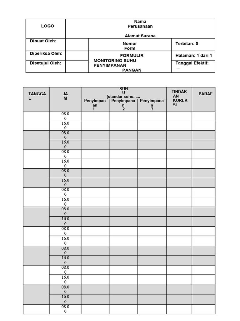 8.a. FORM-Formulir Monitoring Suhu Penyimpanan Pangan | PDF