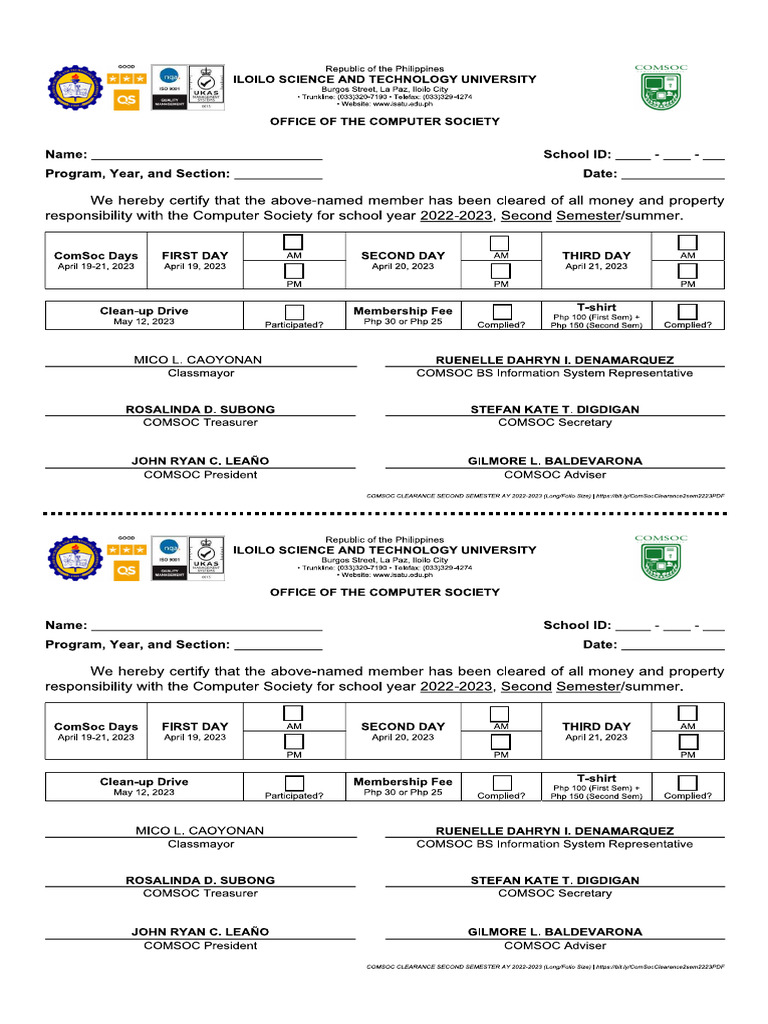 Comsoc Clearance Form | PDF