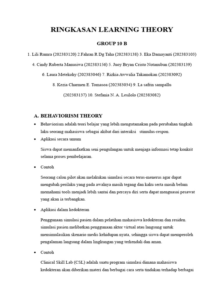 Ringkasan Learning Theory Group 10 B | PDF | Karier & Perkembangan