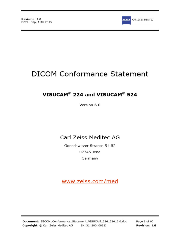 Dicom Conformance Statement Visucam 224 524 60 Pdf Computing 