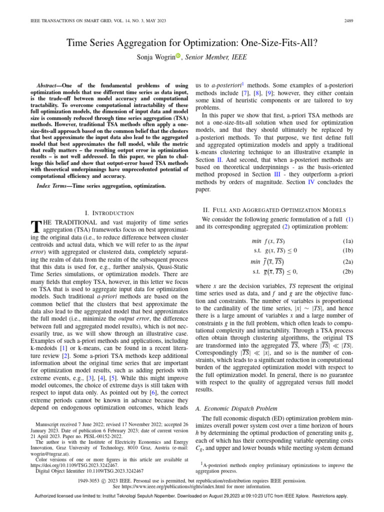 Time Series Aggregation For Optimization One-Size-Fits-All | PDF | Cluster Analysis ...