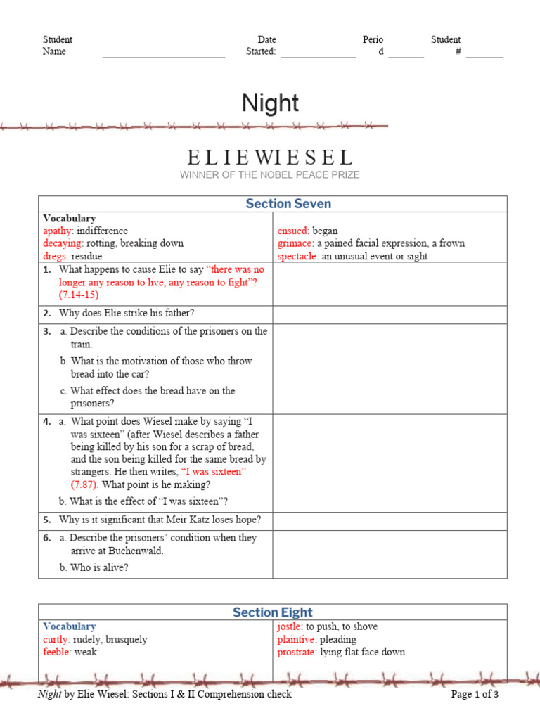 Meshel Reyes - Night Comprehension Sections 7, 8, & 9 | PDF