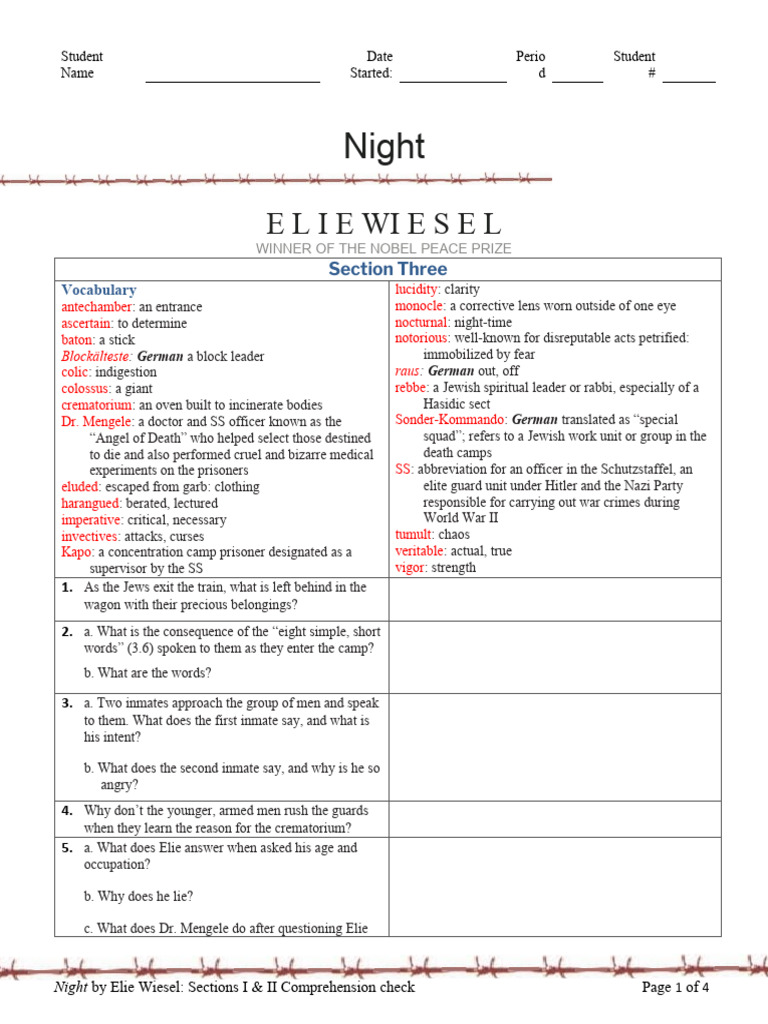 Meshel Reyes - Night Comprehension Sections 3 & 4 | PDF | Schutzstaffel