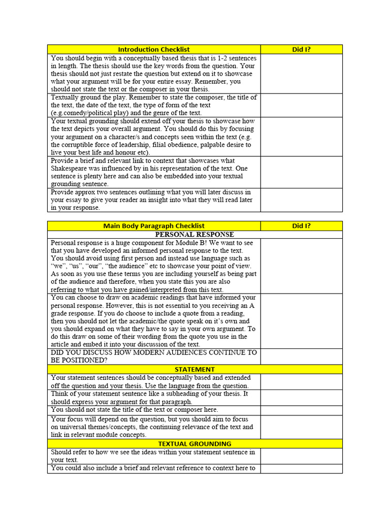 Mod B Writing Checklist (2) (1) | PDF | Argument | Monologue