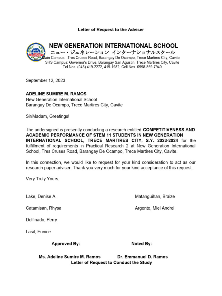 Letter of Request To The Adviser | PDF