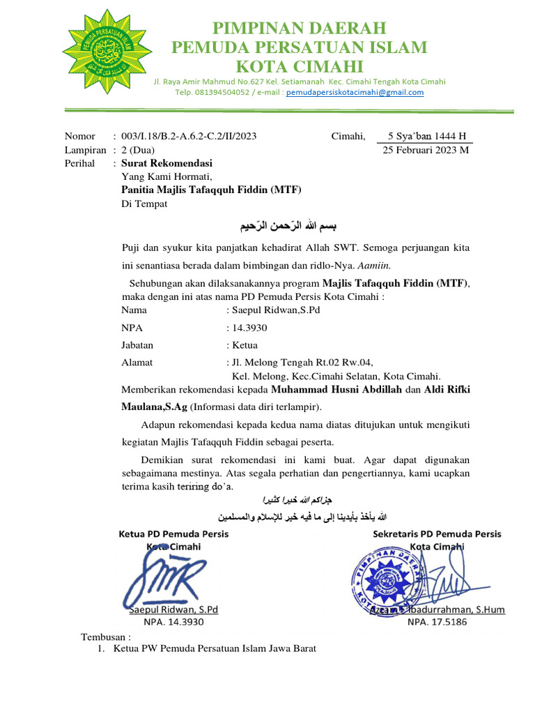 003 - Surat Rekomendasi MTF PP | PDF