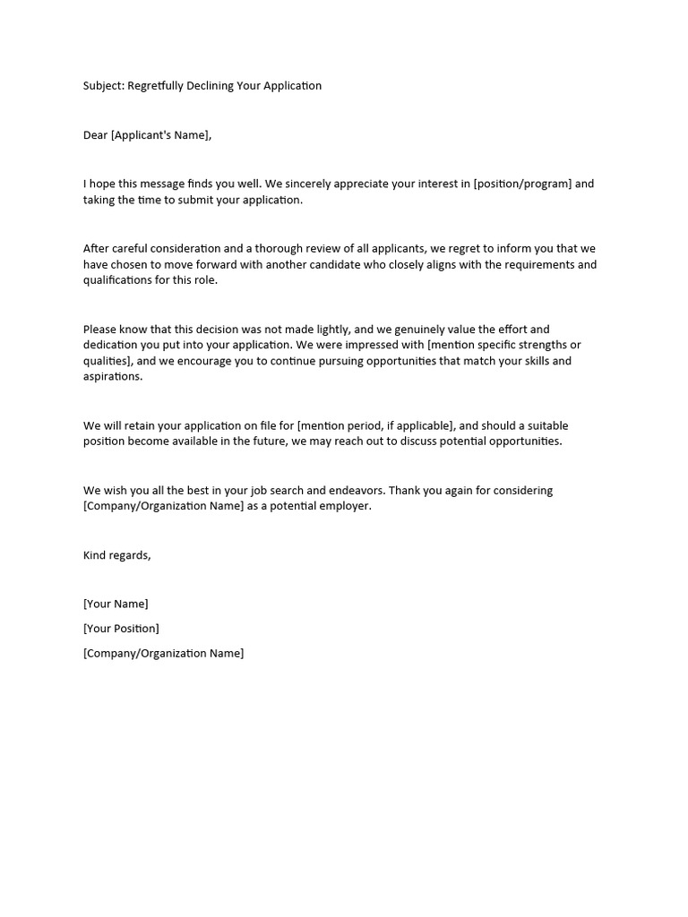 Sample Letter Reject Application | PDF
