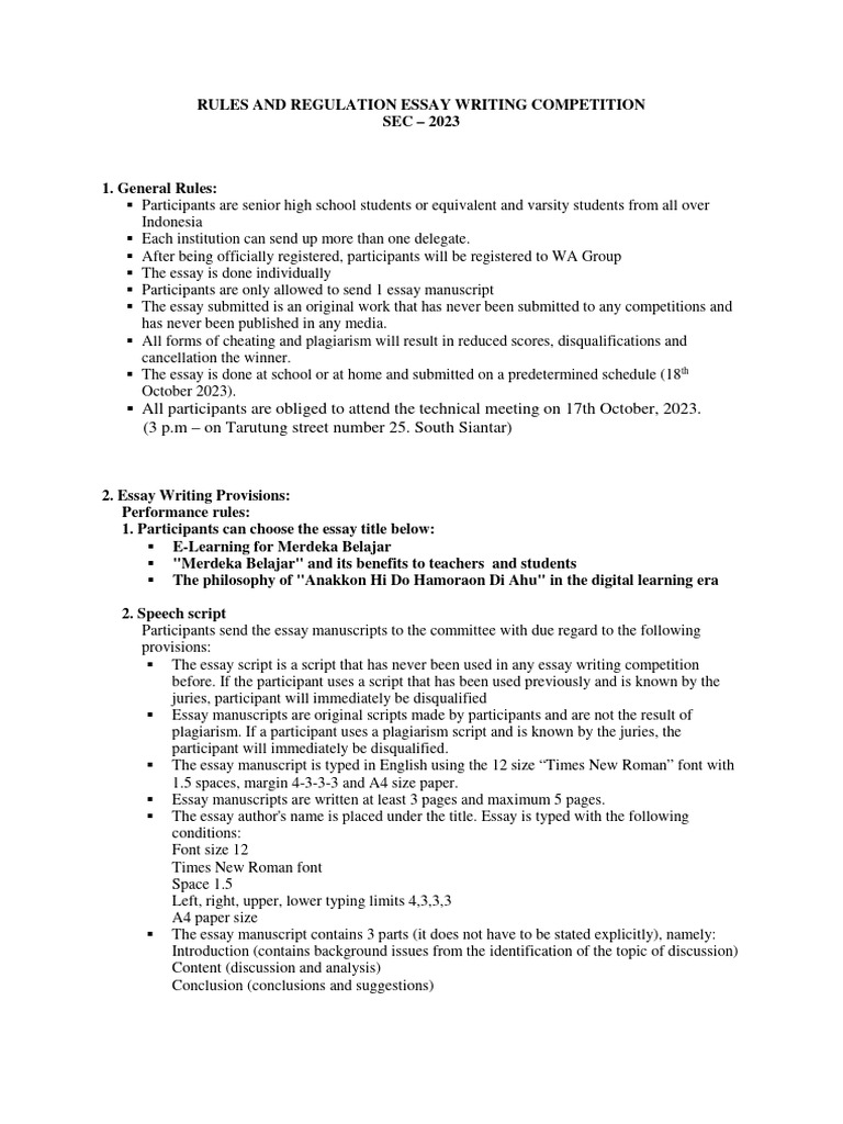 Essay Writing Competition Rules 2023 | PDF | Essays