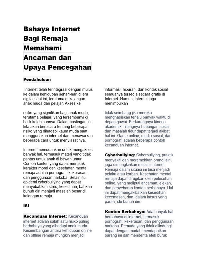 Bahaya Internet bagi Remaja dan Solusinya | PDF