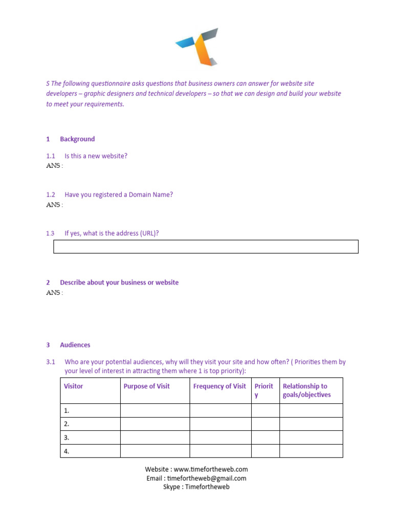 Website Design Questionnaire | PDF | Websites | Computing